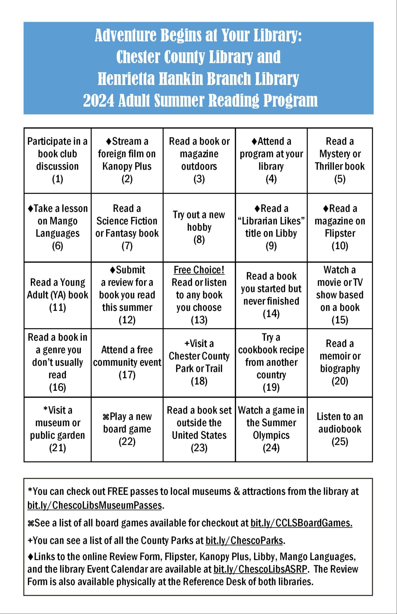 Adult Reading Program - Chester County Library