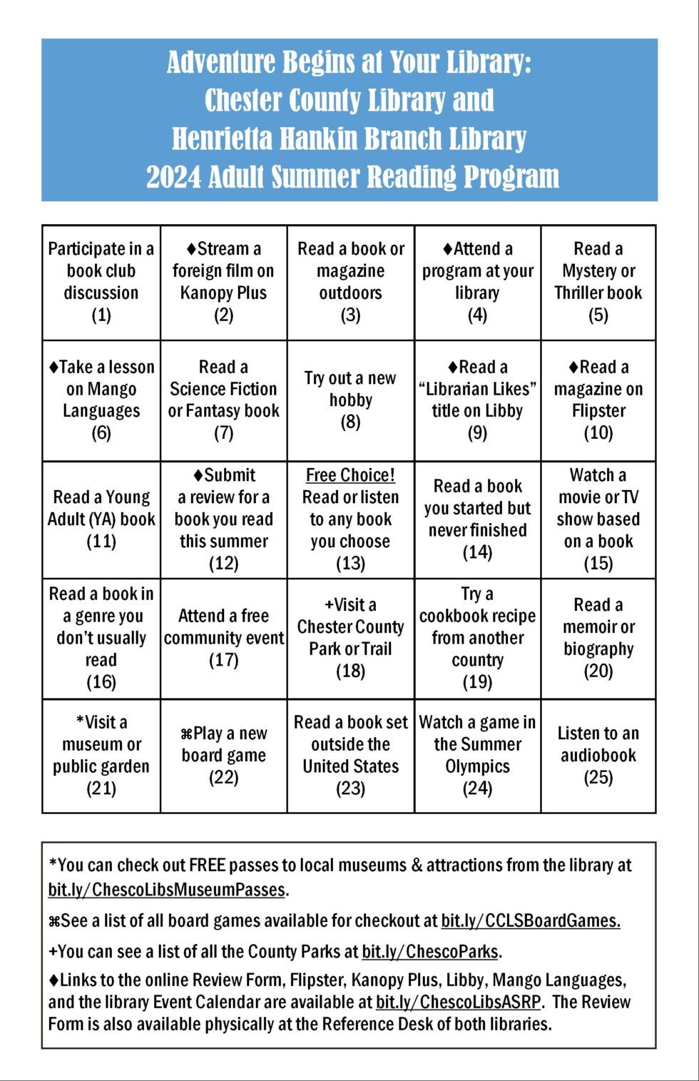 Adult Reading Program - Chester County Library