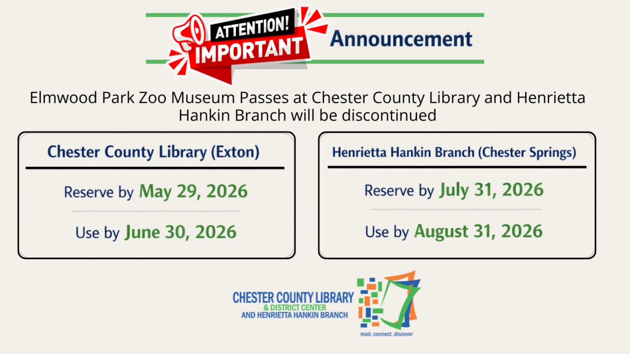 Discontinuation of Elmwood Park Zoo Museum Passes - Chester County Library